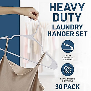 Lifemaster Plastic Clothes Hanger Set - 30 Pieces Versatile, Lightweight, Space-Saving, Non-Slip, Slim Designed, Dry and Wet Clothes Hanger Set - White