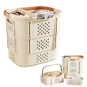OptmAVth Collapsible Laundry Basket/Hamper, Foldable and Durable, Separater Basket, Room Storage and Organization, Begie