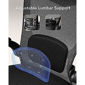 HUANUO Ergonomic Mesh Office Chair, High Back Desk Chair with Adjustable Lumbar Support & Headrest, Flip-Up Armrests, and Adjustable Height, Home Computer Chair with Tilt Lock Function