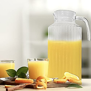 Glass Pitcher - Beverage Serveware and Storage Container for Hot Drink or Cold Drinks. 60oz. Glass Water Fridge Pitcher with Lid, Juice Container, Water Jug, Iced Tea Pitcher or Milk Pitcher Cocktails
