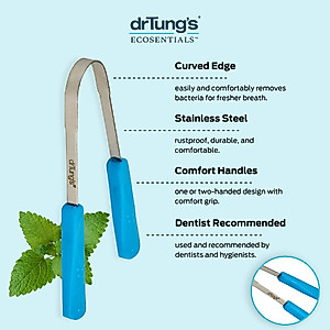 DrTung's Stainless Steel Tongue Scraper - Tongue Cleaner for Adults, Kids, Freshens Breath, Comfort Grip Handle- Tongue Scraper & Travel Case (1 Pack)