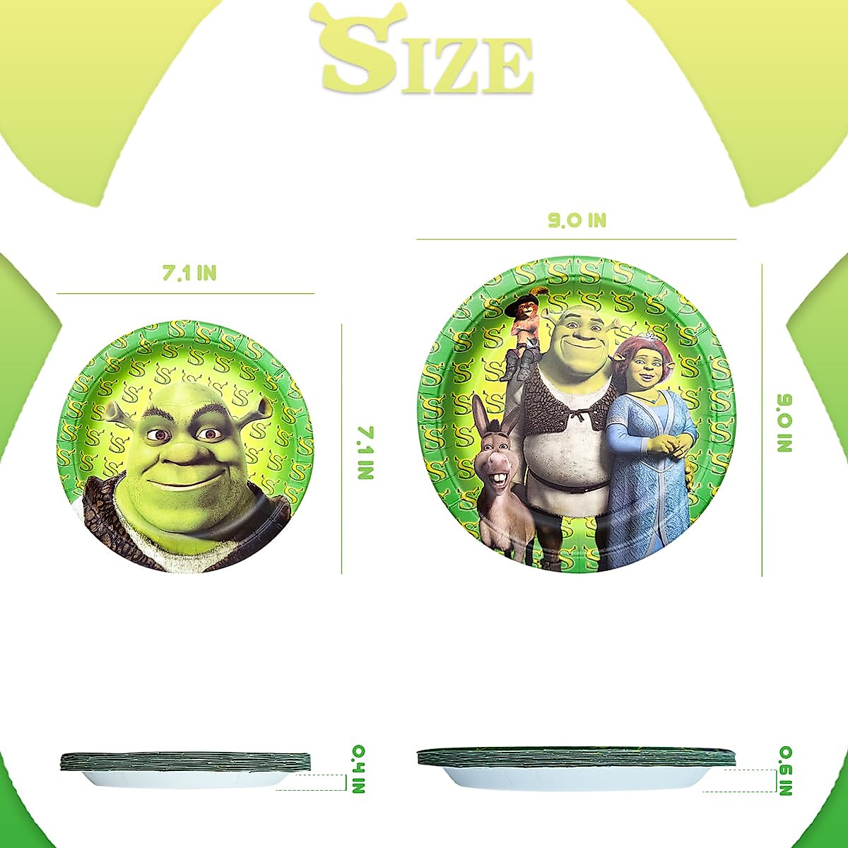 24 Shrek Birthday Disposable Plates, Birthday Party Supplies Decorations 9 Inch and 7 Inch