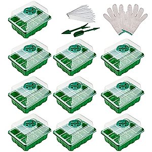 Fohil 10 Pack Seed Starter Tray, Seed Starter Kit with Adjustable Humidity Dome, Base Garden Tray for Seeds Germination Growing Starting 120 Cells