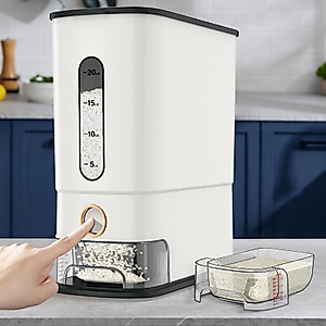 Ubooop 26.5 Lbs Rice Dispenser, Large Dry Food Dispenser with Measuring Cup, for Rice, Beans, Cereals, Perfect for Kitchen Pantry Organization