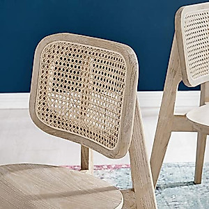 Modway Habitat Wood Dining Side Chair with Cane Rattan in Gray