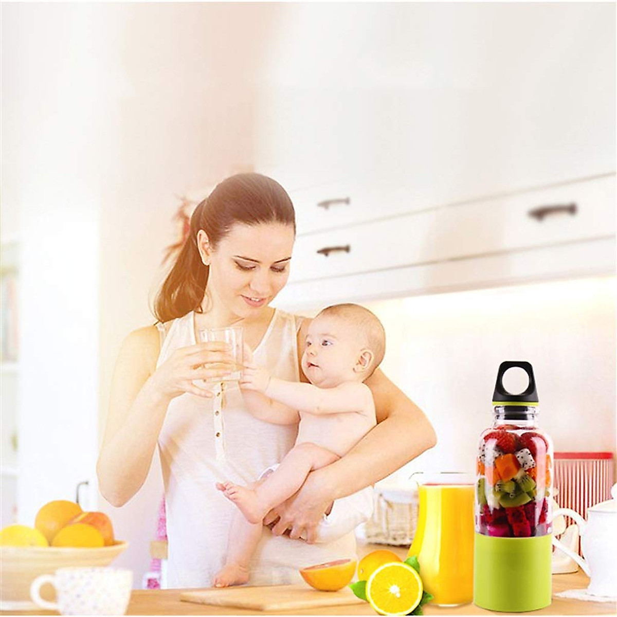 500ml Portable Blender Mini Electric Juicer Cup Orange Maker Smoothie Blender Juice Extractor Vegetables Fruit Mixer (Green)