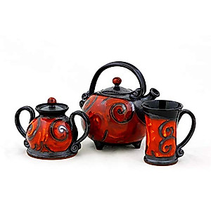 Handmade Pottery Teapot, Red and Black Serving Teapot, Stoneware Teapot, Kitchen decor, Handmade teapot, Pottery kettle, Tri Ushi