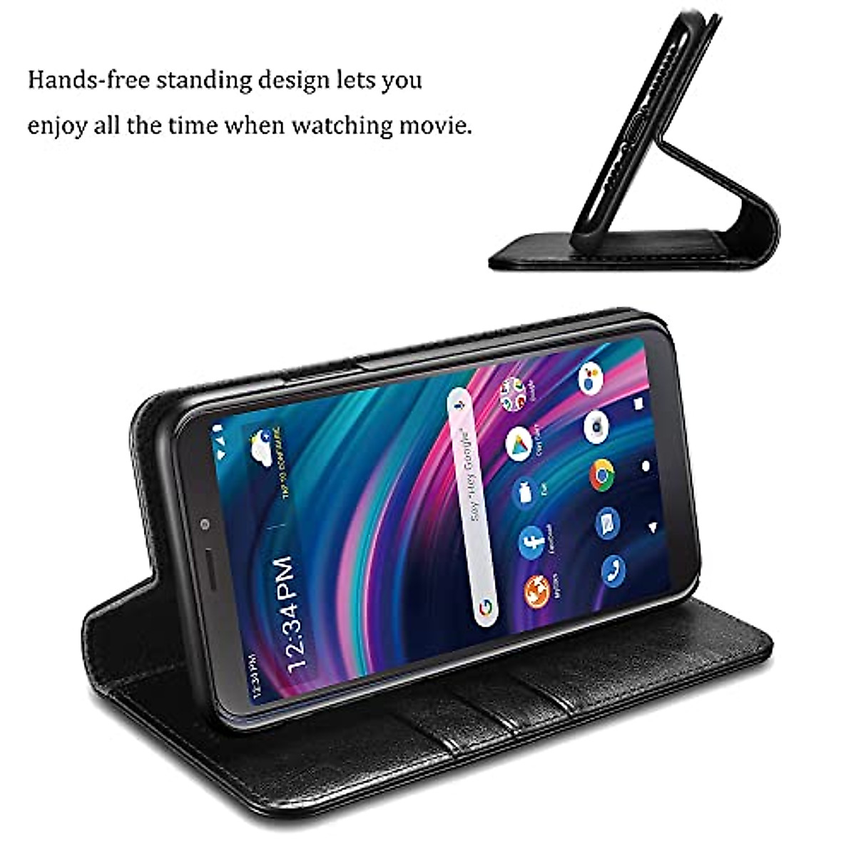 YJROP for Blu View 3 Case, for Blu View 3 B140DL Wallet Case, with Screen Protector,PU Leather Wrist Strap Card Slots Shockproof Protective Flip Cover Phone Case for Blu View 3 B140DL, Black