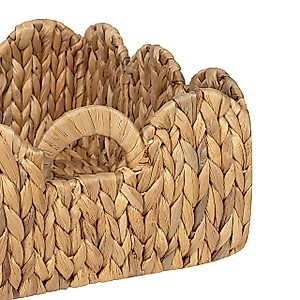 Set of 2 Scalloped Basket | Hand Woven Scallop Basket | Scalloped Wicker Basket with Handles | Scalloped Edge Basket Shelf Decorative | Natural Water Hyacinth scalloped baskets for Organizing
