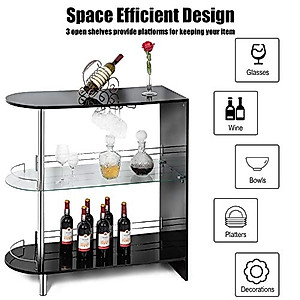 COSTWAY Bar Cabinets Table with 2-Holder, Modern Liquor Display Bar Cabinet with Tempered Glass Shelves, Wine Storage with Wine Glass Holders Ideal for Home/Kitchen/Bar/Pub, Black
