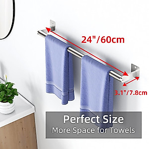 Bathroom Towel Bar, 24 Inch Towel Racks for Bathroom Wall Mounted, Heavy Duty Bath Hand Towel Holder Organizer, Modern Home Decor Towel Rod Bathroom Hardware Accessories, Brushed Silver