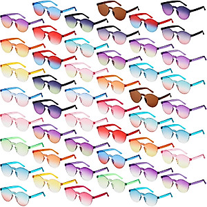 Hoteam 48 Pairs Colored Sunglasses Bulk Rimless Sunglasses Colorful Transparent Candy Sunglasses Tinted Eyewear Colored Retro Glasses Eyewear for Women Men Adult, 24 Colors