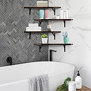 DADILL Floating Shelves, Wooden Wall Mounted Shelf, Rustic Corner Storage Shelves for Bathroom, Bedroom, Living Room, Office, Set of 4, Carbonized Brown
