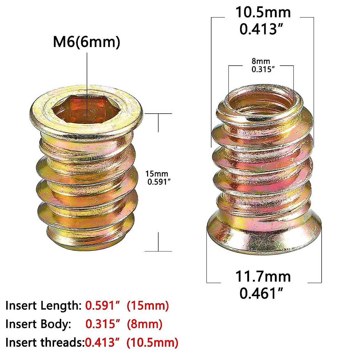 PGMJ 80 Pcs Threaded Insert Nuts Furniture Screws - M6 Hex Socket Drive Metal Assorted Screws Set, Bolts Fastener Connector for Wood Working Tools and Accessories (M6x15mm)