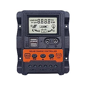 weideer 20A Solar Charger Controller 12V/24V Adjustable LCD Display with Dual USB Port 5.5x2.1MM Female Port PWM Auto Parameter Solar Panel Charger Controller K-042