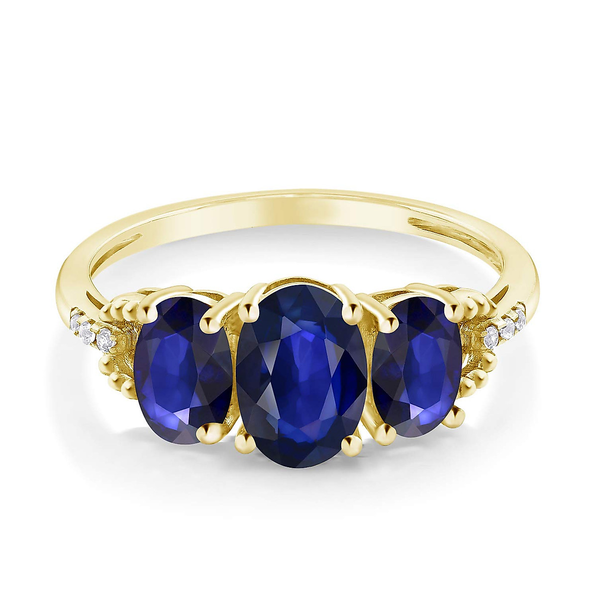 Gem Stone King 10K Yellow Gold Oval Blue Sapphire and Diamond Women Engagement Ring (4.23 Cttw, Available In Size 5, 6, 7, 8, 9)