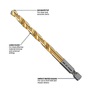 BOSCH TI2138IM 1-Piece 11/64 In. x 3-1/4 In. Titanium Nitride Coated Metal Drill Bit Impact Tough with Impact-Rated Hex Shank Ideal for Heavy-Gauge Carbon Steels, Light Gauge Metal, Hardwood