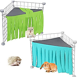 JCOLUSHI 3 Sides Small Animal Corner Hideout, 2Pcs Guinea Pig Hideout, Corner Fleece Forest Hideout for Guinea Pigs, Ferrets, Chinchillas, Hedgehogs, Hamster, Dwarf Rabbits, Grey, Blue, Grey, Green