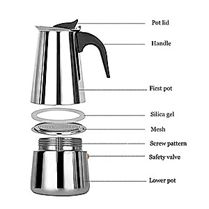 SWETON Stainless Steel Espresso Maker, Stovetop Espresso Maker, Coffee Maker, Moka Pot,300ml/6cup