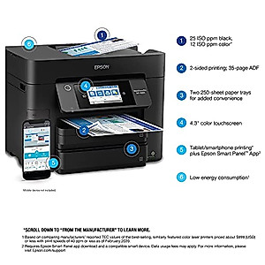 Epson Workforce Pro WF-4833 Wireless All-in-One Color Inkjet Printer - Print Scan Copy Fax - 25 ppm, 4800x2400 dpi, 4.3" Touchscreen, Auto 2-Sided Printing, 50-Sheet ADF, 500-Sheet Capacity, Ethernet