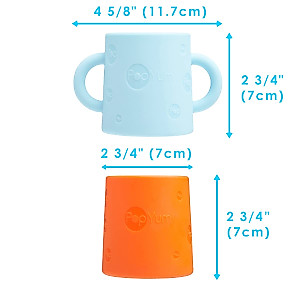 PopYum Silicone Training Cup 2-Pack for Baby and Toddler, handles, BPA Free, self feeding training, tumbler (sky blue and PopYum orange)