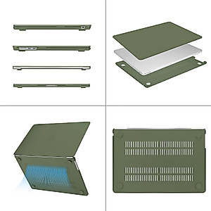 MOSISO Compatible with MacBook Air 15 inch Case 2023 2024 Release M3 A3114 M2 A2941 Liquid Retina Display Touch ID, Plastic Hard Shell Case&Keyboard Cover&Screen Protector&Type C Adapter, Army Green