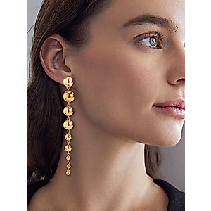 Gold Ball Dangle Earrings Link Round Ball Drop Earring for Women Statement Long Chain Ball Earrings Jewelry (Gold）