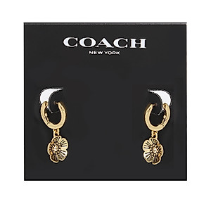 Coach Women's Signature Tea Rose Huggie Earrings