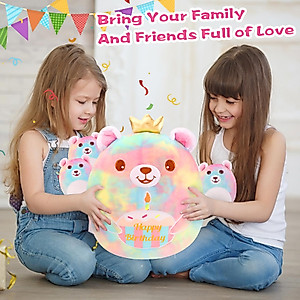 safolosha Birthday Bear Plush Pillow 12" Soft Bear Plush Toy Cute Bear Stuffed Animal with 3 Babies Bear Plushie Home Room Party Decoration Birthday Festival Prezzie for Kids Toddlers