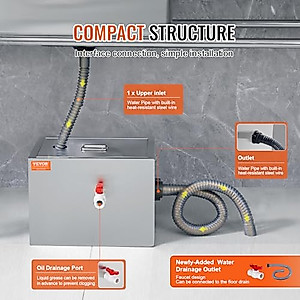 VEVOR Commercial 8 LBS, Top Inlet Interceptor, Under Sink Stainless Steel Grease Trap, 2.8 GPM Waste Oil-Water Separator, for Restaurant Canteen Home Kitchen, 8LB, Silver