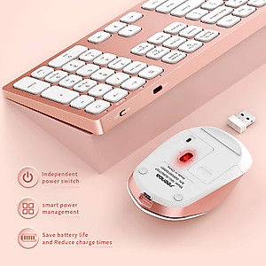 Wireless Keyboard and Mouse Combo with Backlit, Seenda Illuminated Rechargeable Full-Size Keyboard and Mouse for Windows Computer Laptop Desktop (Rose Gold)