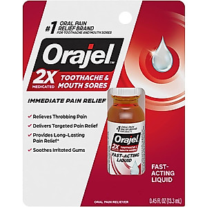 Orajel Instant Pain Relief for Toothache, Maximum Strength, Liquid, 0.45 Oz (Pack of 2)