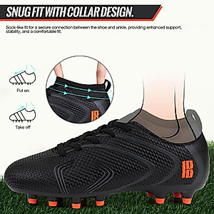 brooman Kids Firm Ground Soccer Cleats Boys Girls Outdoor Football Shoes (2,Black)