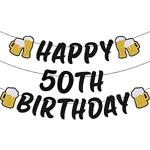 Happy 50th Birthday Banner for Men Cheers to 50 Year Garland Decoration 50s Bday Party Celebration for Women 50 Anniversary Backdrop Decor Supplies