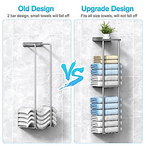 Liuoud Towel Rack For Bathroom, Wall Mounted Bath Towel Holder Storage Organizer For Rolled Towels, Vertical Towel Rack With Shelf Can Holds Up 6 Large Bath Towel, Silver Grey