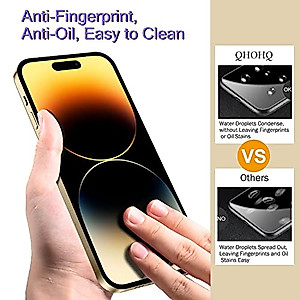 QHOHQ 3 Pack Screen Protector for iPhone 14 Pro 6.1 Inch with 3 Pack Tempered Glass Camera Lens Protector, Ultra HD, 9H Hardness, Scratch Resistant, Case Friendly