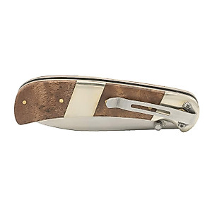 Old Timer OT Ironwood and Nickel 7in High Carbon S.S. Spring Assisted Folding Knife with a 3in Drop Point Blade and Ironwood Handle for Outdoor, Hunting, Camping and EDC,Brown