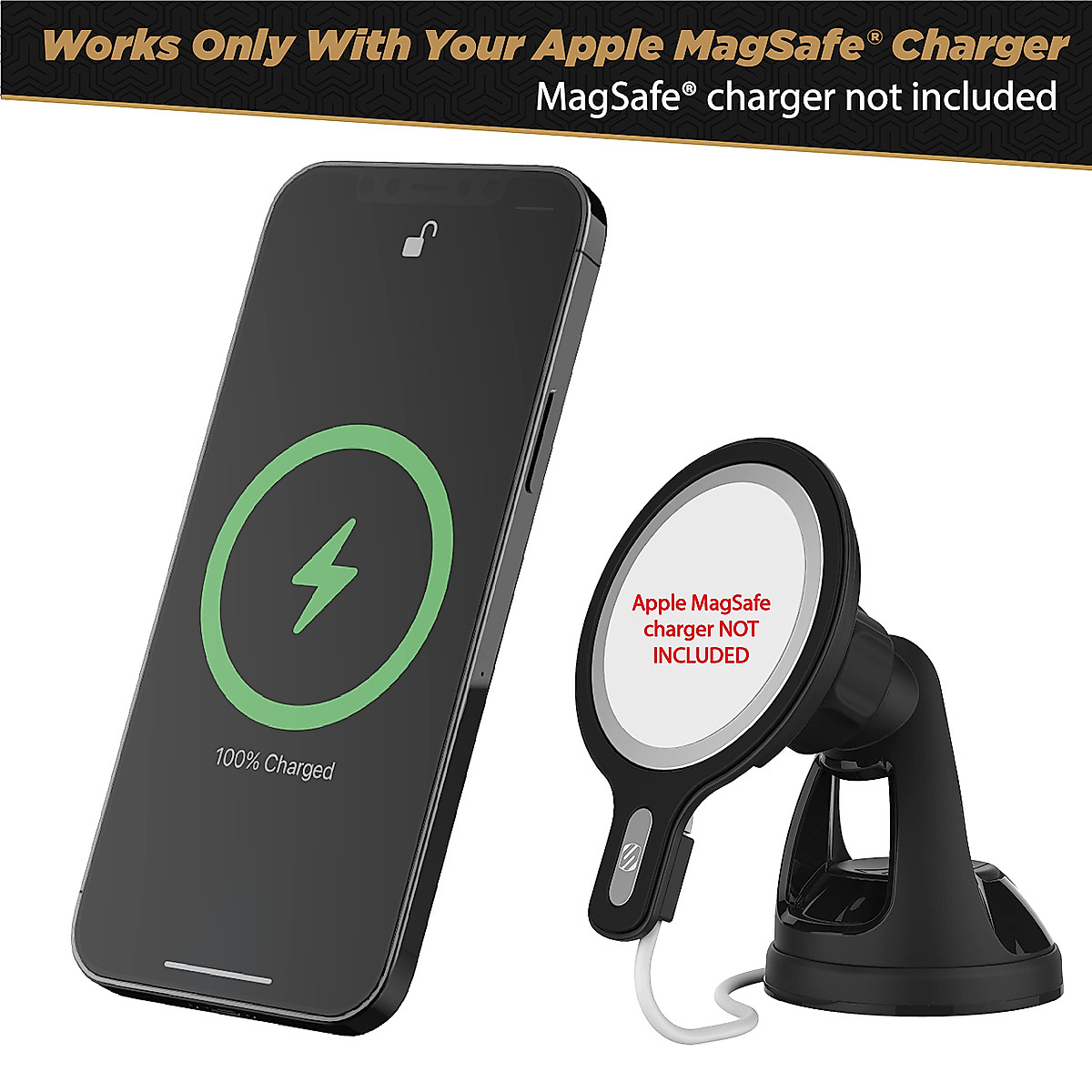 Scosche MSHWDPD20 MagicMount Windshield/Dashboard Suction Cup Mount for MagSafe Wireless Charger, (Charger not Included) Car Stand for MagSafe Charging Pad Compatible w/ iPhone 15/14/13/12/Pro/Pro Max