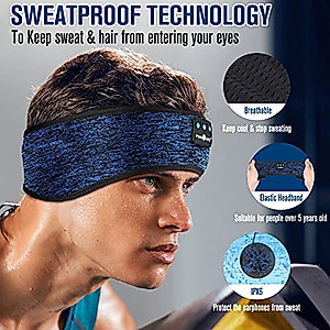 MUSICOZY Sleep Headphones Bluetooth Wireless Sports Headband, Sleeping Eye Mask Earbud for Side Sleepers Air Travel Meditation, Black Mask & Gray Headband, Pack of 2