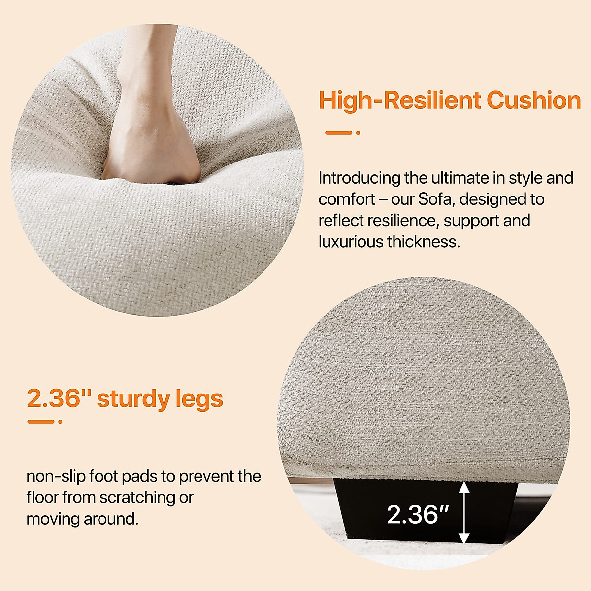 Luffield Chenille Loveseat Couch -71.3" Modern Design Sofa for Livingroom Clearance with Solid Wood, Metal Frame, Durable，Removable Back Cushion and Seat Cushion, Easy Cleaning(Beige)