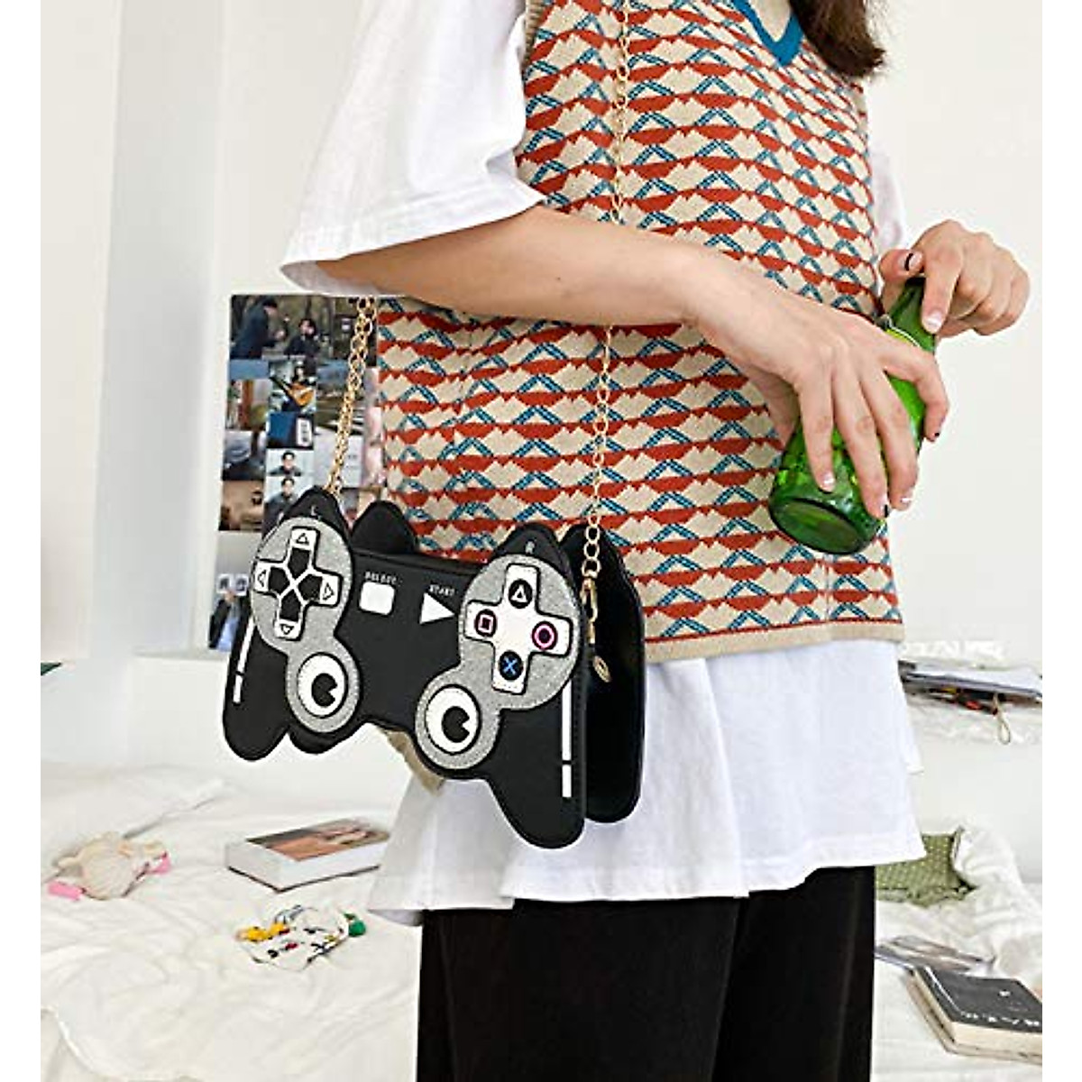 QZUnique Women Cute Gamepad Style Shoulder Handbag Zipper Crossbody Purse Messenger Bag