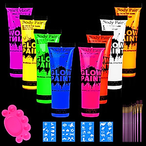 Lookmee Blacklight Neon Face and Body Paint , 0.84oz Set of 8 Tubes , Blacklight Neon Fluorescent
