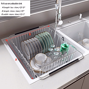 ESBOLM Dish Drainers for Inside Sink - Adjustable Over Sink Stainless Steel Dish Rack,Expandable 15.1" to 21.28" Dish Drying Rack,with Utensil Holder-X-Large(for 3-6 People)