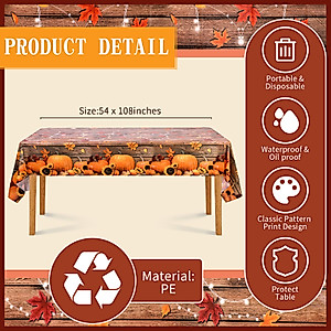 Hosuly 3 Pcs Fall Tablecloth Thanksgiving Pumpkin Plastic Tablecloth Disposable Plastic Cover for Table Rectangle Pumpkin Maple Leaf Table Cover for Autumn Harvest Holiday, 54 x 108 Inch (Cute)