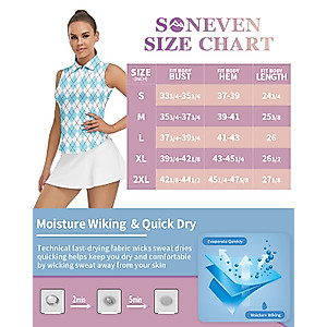 Womens Sleeveless Blue Golf Shirt Printed Polo Tennis Shirts Moisture Wicking Athletic Sport Golf Tanks for Women