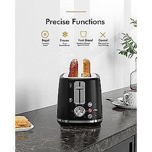 Longdeem 2-Slice Toaster, Extra Wide Slots, 6 Browning Options With Lift and Look, Auto Shut-Off & Frozen Function for Toasting Fruit Bread, Bagels & Waffles, Removable Crumb Tray, Matte Black