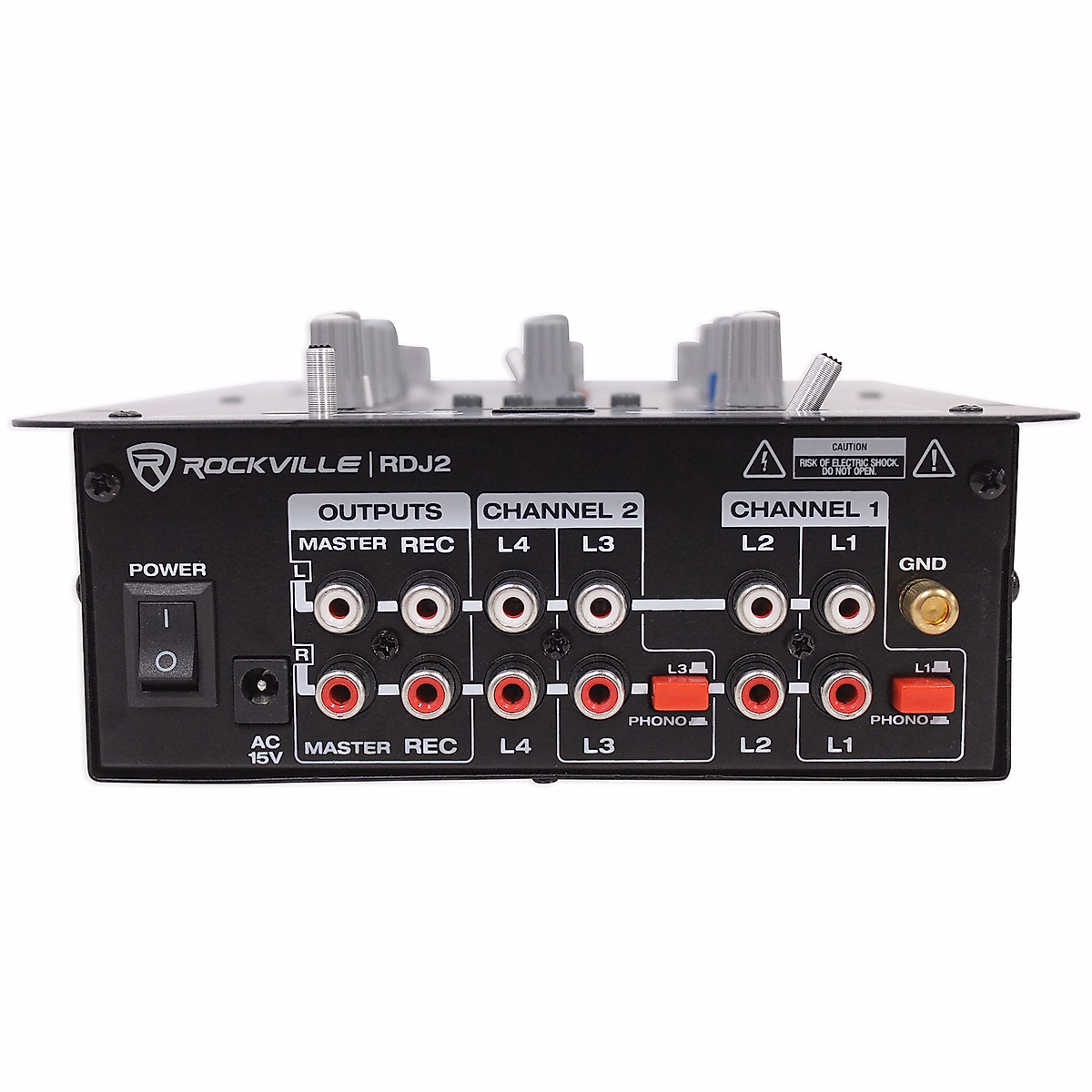 Rockville 2 Channel DJ Mixer with USB, Cue Monitor, Talkover, 4 Line Inputs (RDJ2)