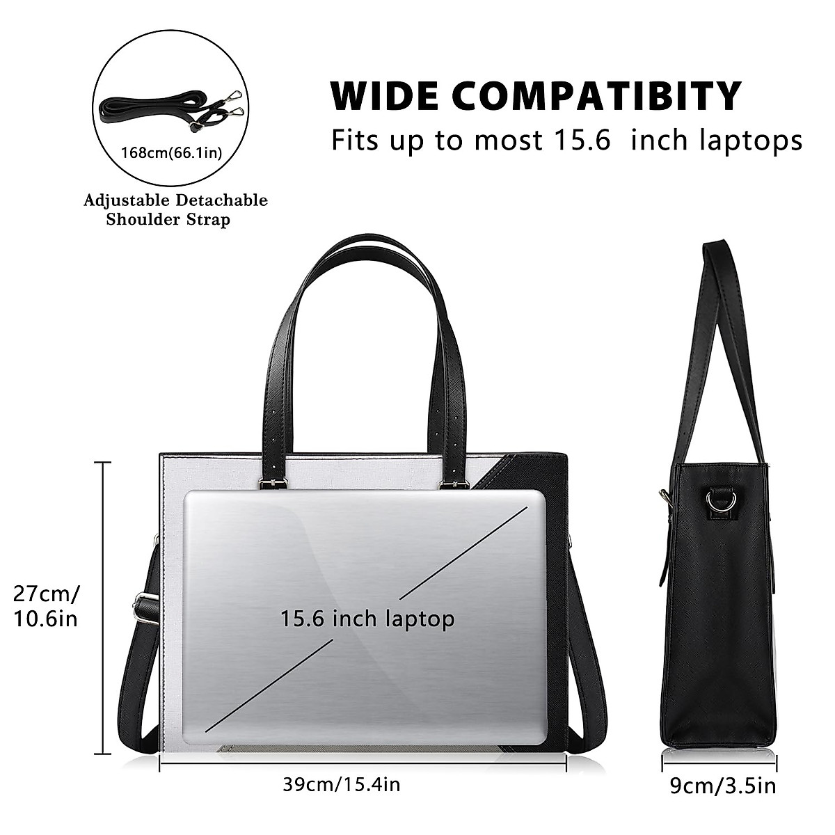 Alfheim Laptop Tote Bag for Women 15.6-16 inch Ladies Shoulder bag with Strap, Travel Business Large PU Leather Briefcase for Office Shopping,Compatible with Macbook Air/Macbook Pro 15.6 inch