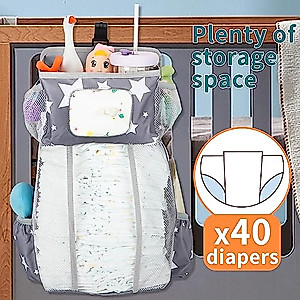 GARRAM Hanging Diaper Caddy for Changing Table, Portable Baby Diaper Organizer with 4-Multi-Use Pockets, Nursery Storage Stacker for Cribs Essentials