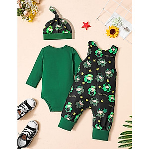 KANGKANG St Patricks Day Baby Boy Outfit My First St Patricks Day Baby Boy Outfit Baby Boy Clothes 3-6 Months Baby Rompers Overalls Hat